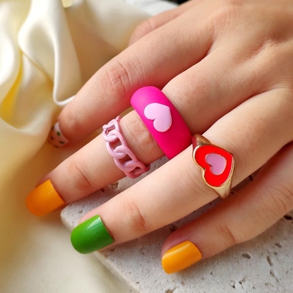 Jewelry | Chunky Barbie Heart Ring Set Three Pieces | Poshmark
